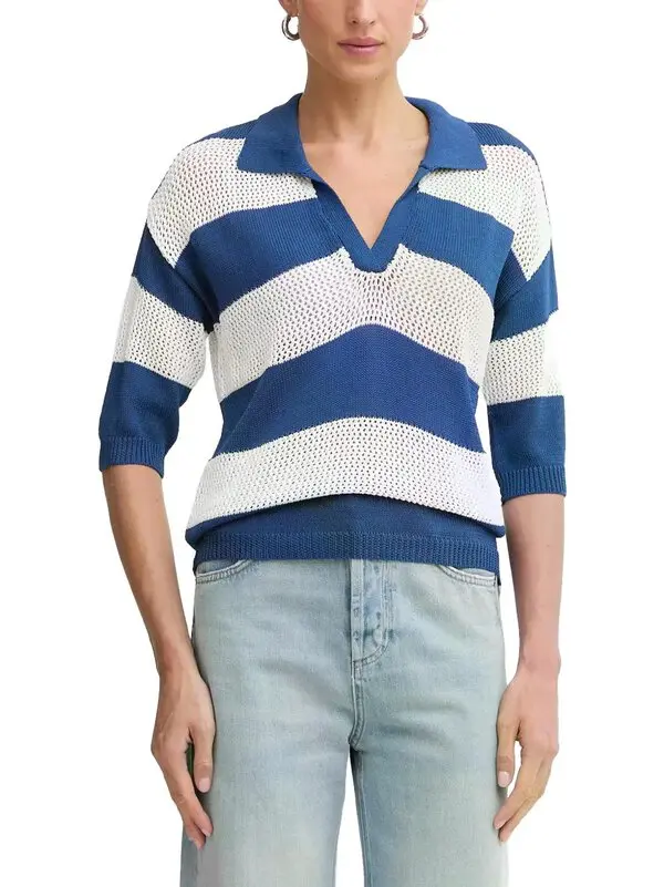 FRACOMINA Striped Open-knit T-shirt - Blue