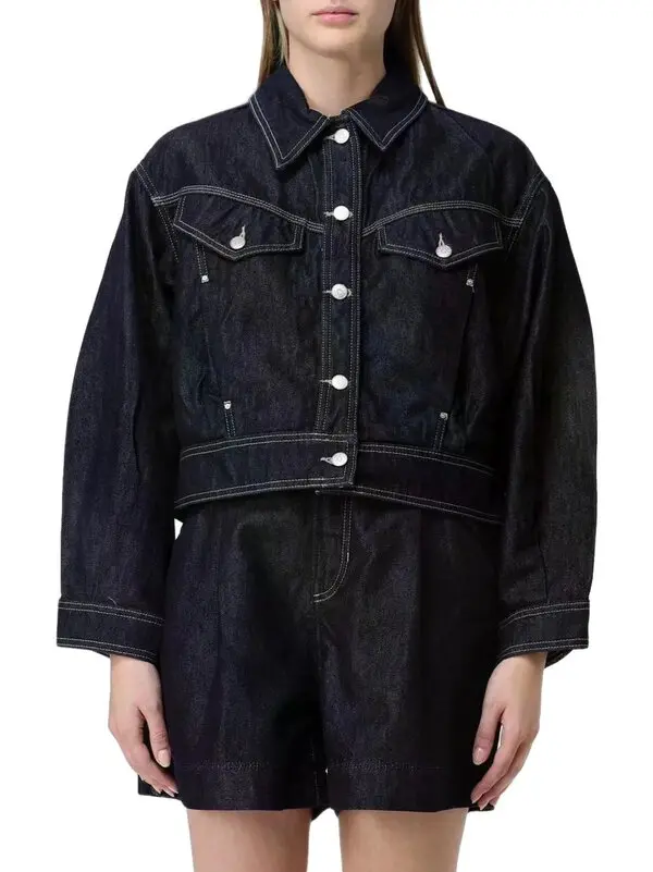 BOSS Cropped Denim Jacket With Contrast Stitching - Blue