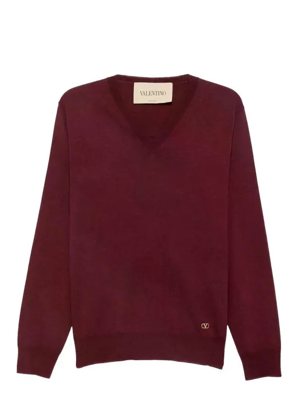 Valentino Garavani V-neck Sweater With Vlogo Signature Plaque - Red