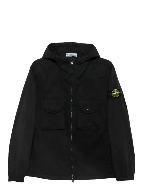 Stone Island Logo Patch Hooded Jacket - Black