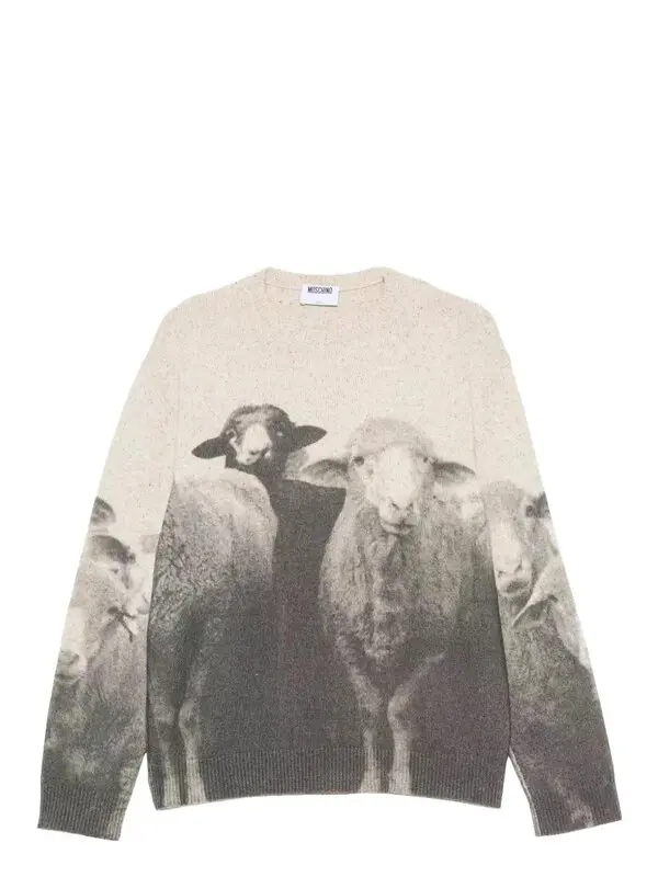 Moschino Sheep-print Crewneck Sweater - Neutrals