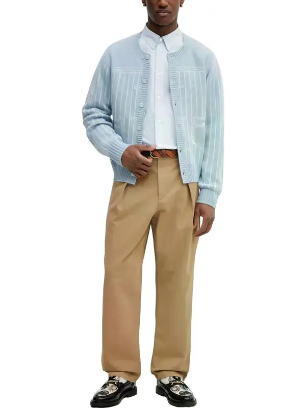 Kenzo Intarsia-knit Pinstripe Cardigan - Blue