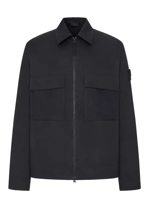 Stone Island Logo-patch Zip-up Shirt Jacket - Black