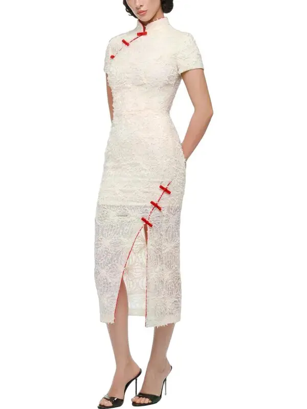 ANOUKI Bow-embellished High-neck Midi Dress - Neutrals