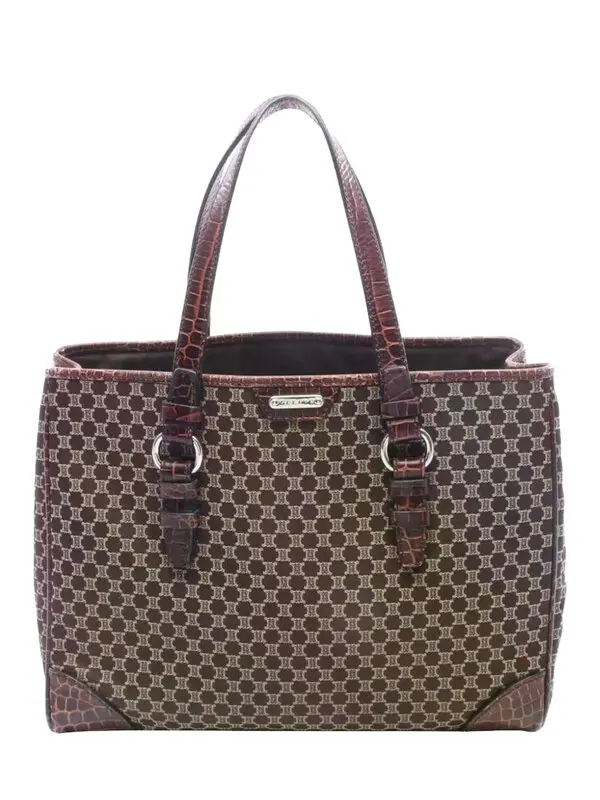 Celine Macadam Canvas And Croc-embossed Leather Tote Bag - Brown