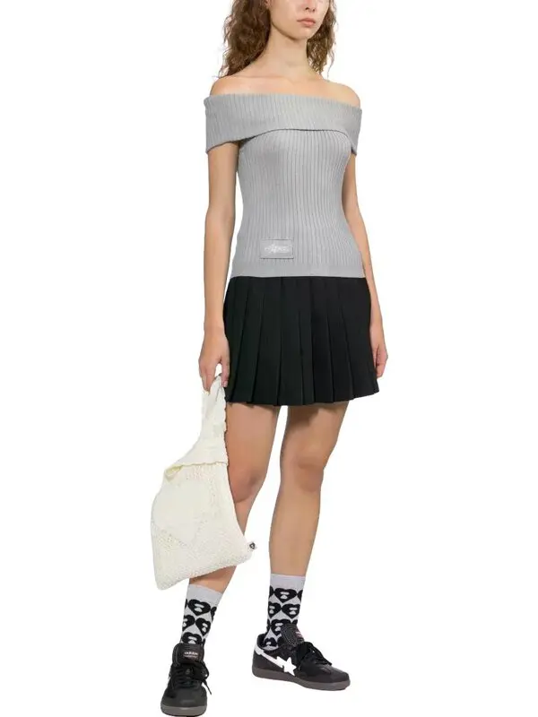 AAPE BY *A BATHING APE Apee™ A Bathing Ape® Off-the-shoulder Ribbed-knit Sweater - Grey