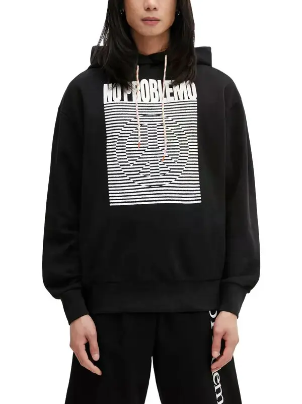 NO PROBLEMO Oversized Hoodie With Peace Sign Graphic - Black