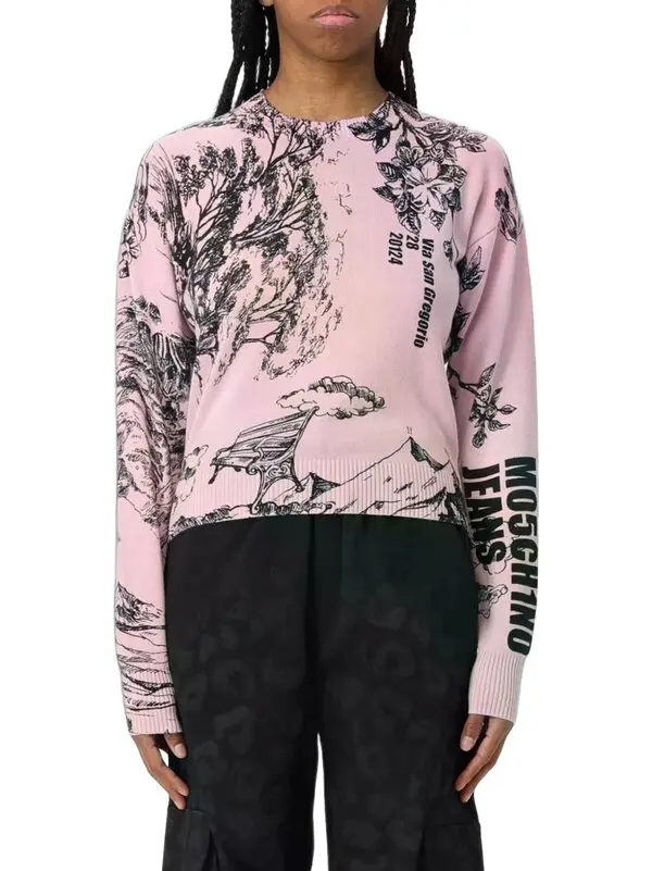 Moschino Illustrative Print Cotton Sweater - Pink