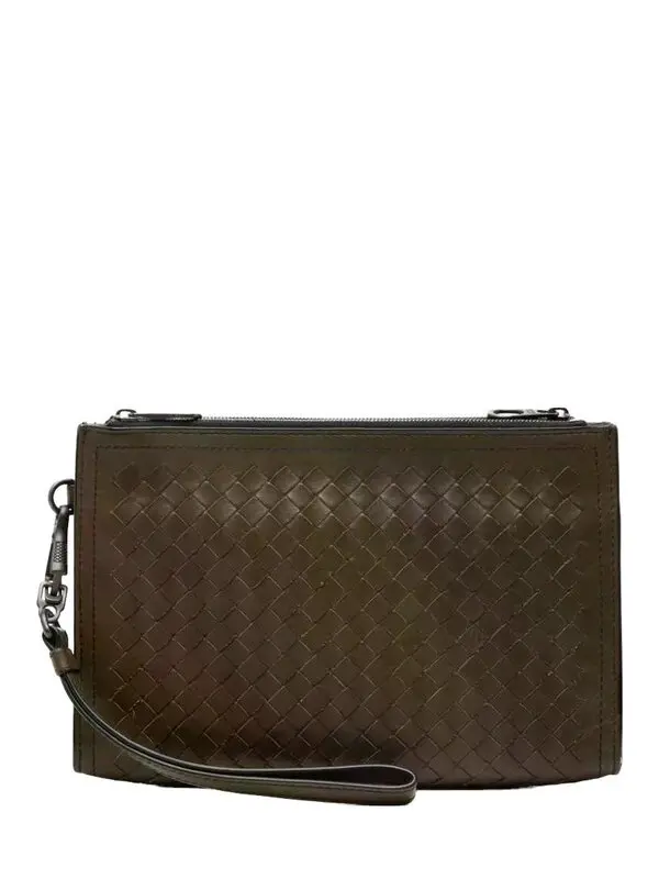 Bottega Veneta 2012-2026 Nappa Intrecciato Double Zip Wristlet Clutch Bag - Brown