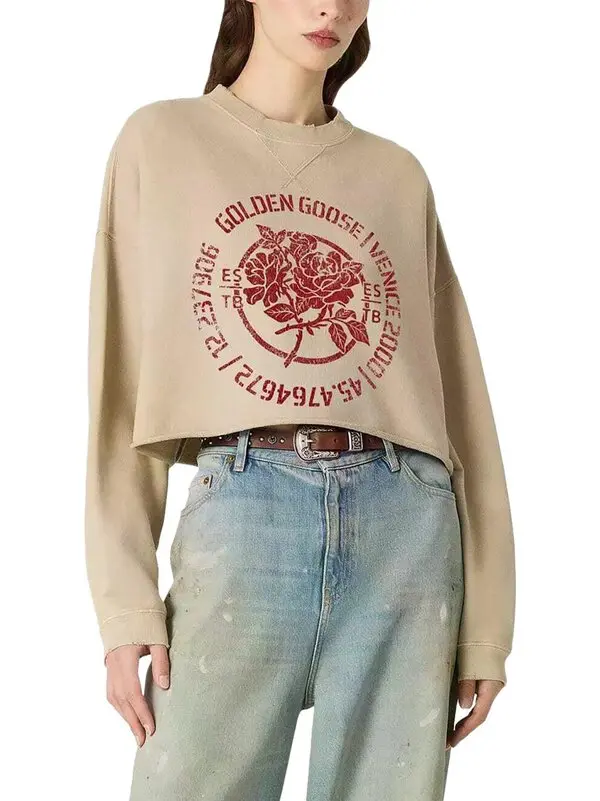 GOLDEN GOOSE Cropped Logo-print Sweater - Brown