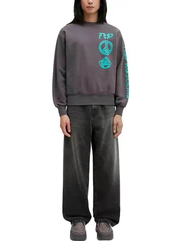 NO PROBLEMO Graphic Print Oversized Sweater - Grey