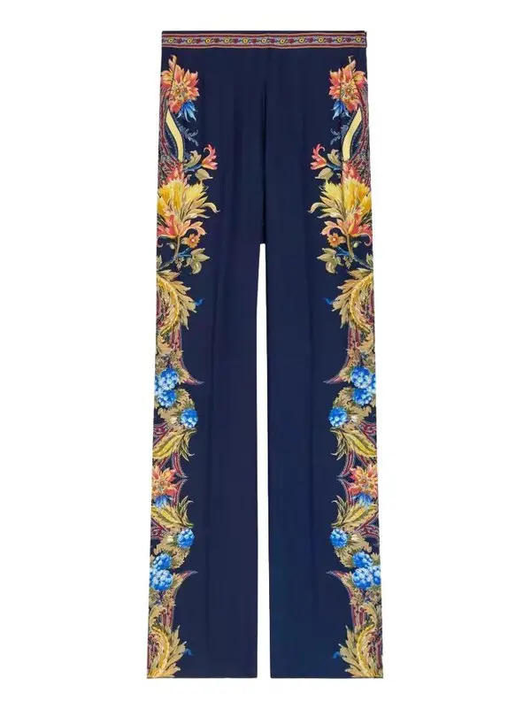 Etro Floral Print Wide Leg Palazzo Pants - Blue