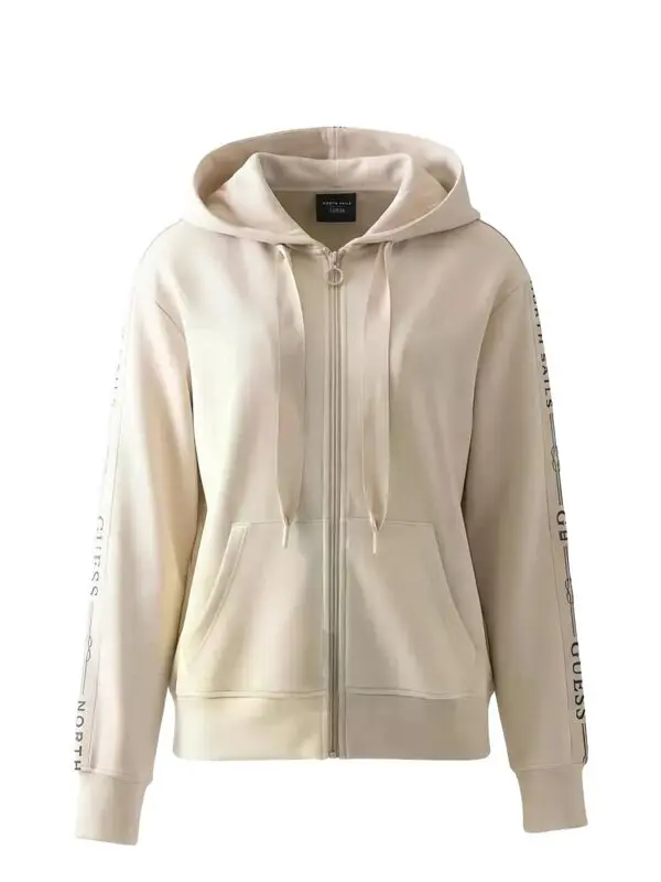 Guess Logo-tape Zip-up Hoodie - Neutrals