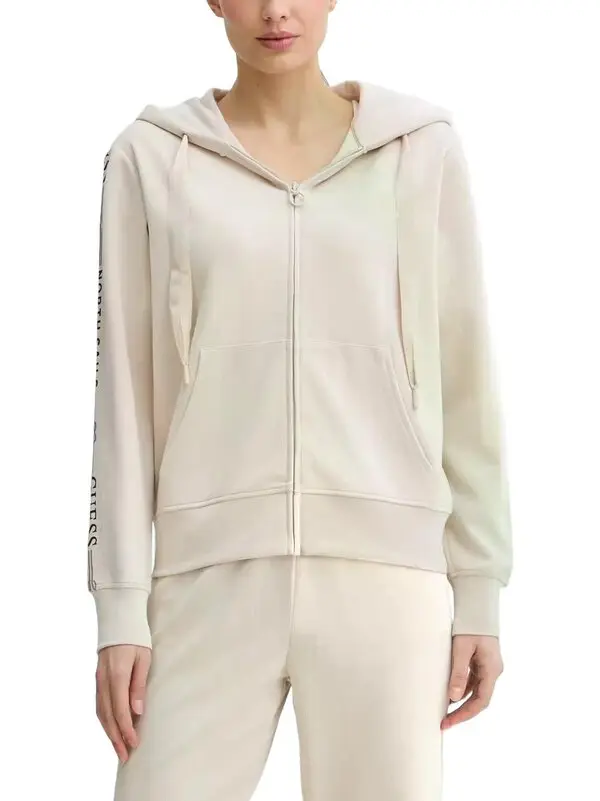 Guess Logo-tape Zip-up Hoodie - Neutrals