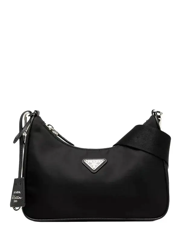 Prada Saffiano Trimmed Re-nylon Re-edition 2005 Satchel - Black
