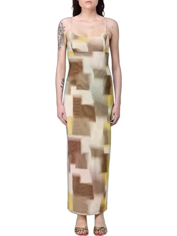 Emporio Armani Abstract Print Tulle Maxi Dress - Neutrals