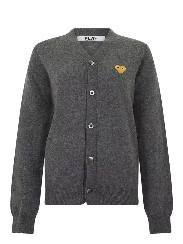 Play Comme Des Garcon V-neck Cardigan With Embroidered Heart - Grey