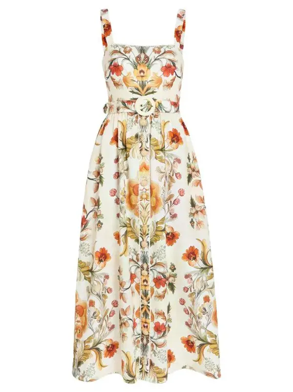 Borgo De Nor Petra Floral Print Belted Midi Dress - Neutrals