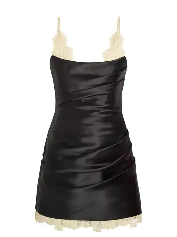 DE LA VALI Kasai Lace-trim Draped Mini Dress - Black