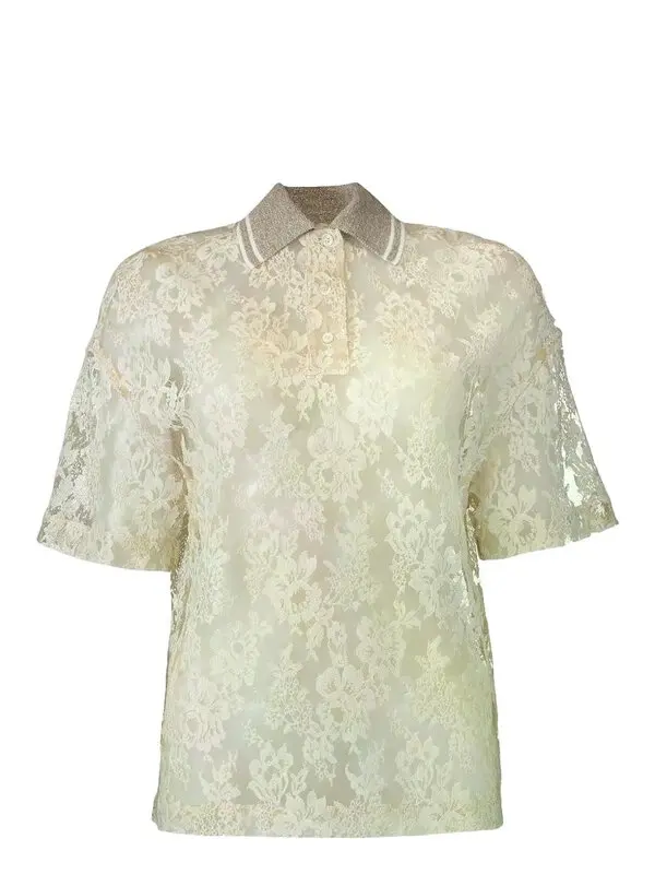 Brunello Cucinelli Beige Floral-lace Polo Shirt - Neutrals