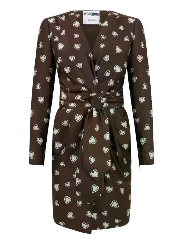 Moschino Heart-print Double-breasted Mini Dress - Brown
