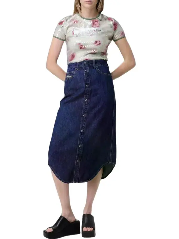 DIESEL® Button-up Curved-hem Midi Skirt - Blue