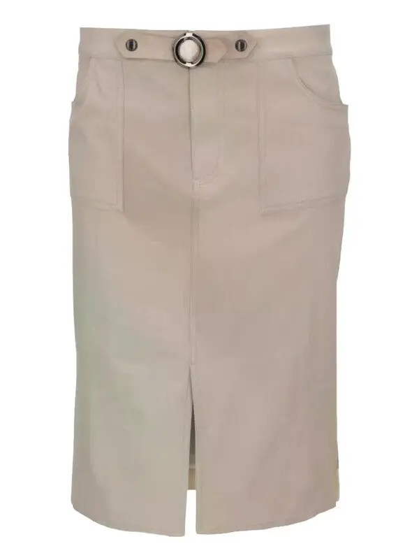 TOM FORD Belted Ribbed-panel Midi Skirt - Neutrals