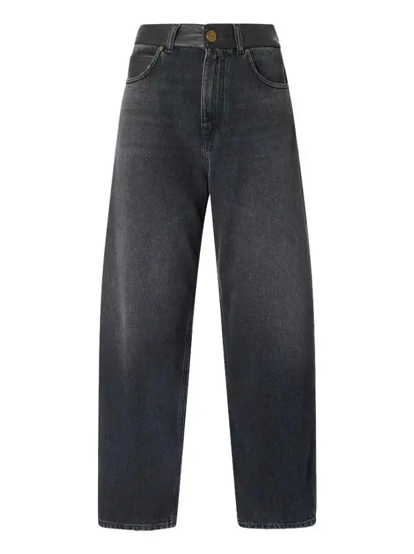 Pinko Leather-trim Wide-leg Jeans - Grey