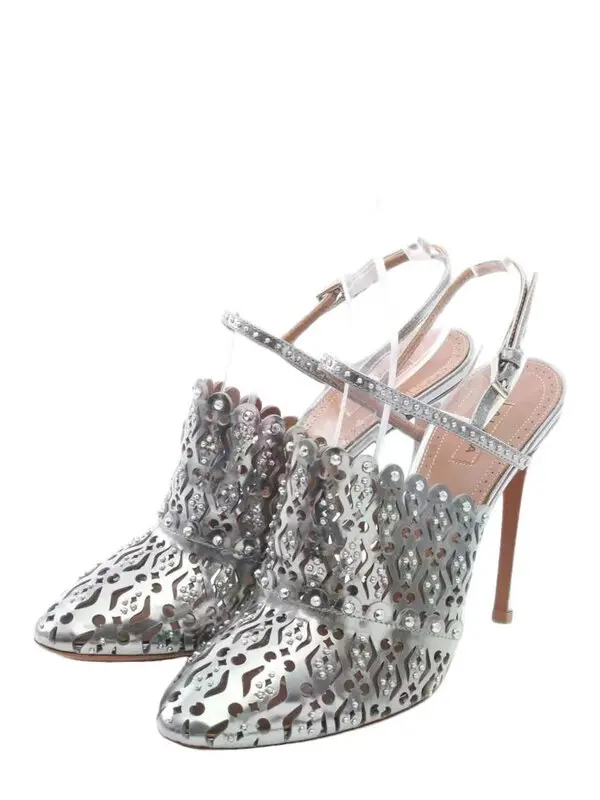 Alaïa Calf Leather Studded Slingback Sandals - Silver