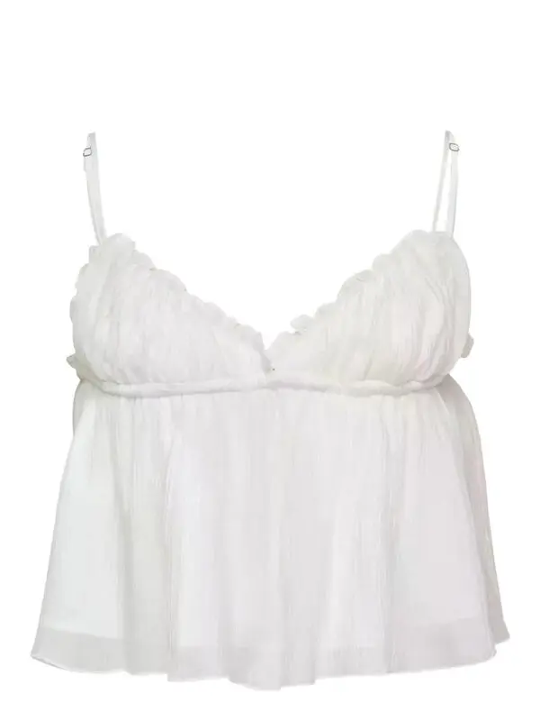 GLOWNY Crinkle-effect V-neck Top With Shirred Detailing - White