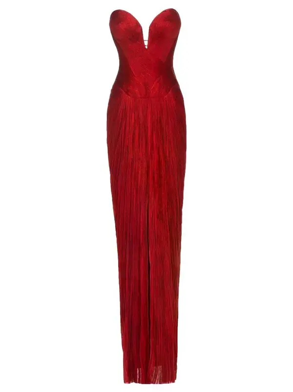 MARIA LUCIA HOHAN Noor Pleated Lace-up Maxi Dress - Red