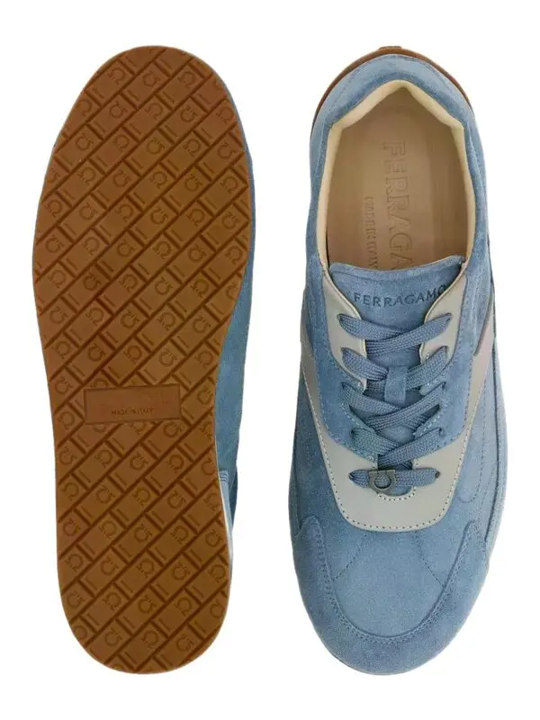FERRAGAMO Low Top Suede Sneakers With Gancini Detail - Blue