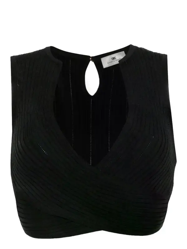 Elisabetta Franchi Ribbed-knit Crossover Top - Black