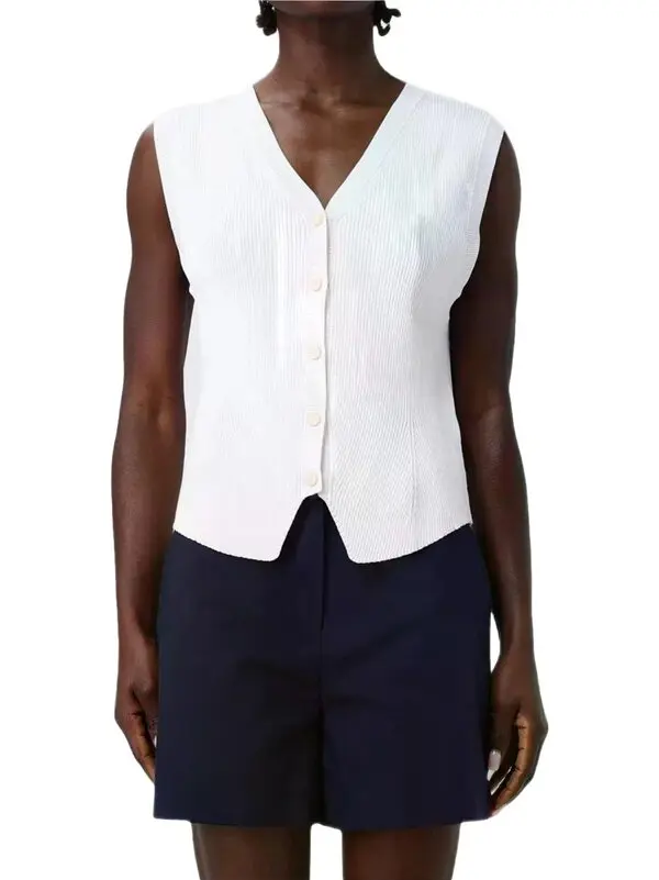 Armani Exchange Ribbed Knit V-neck Gilet - White