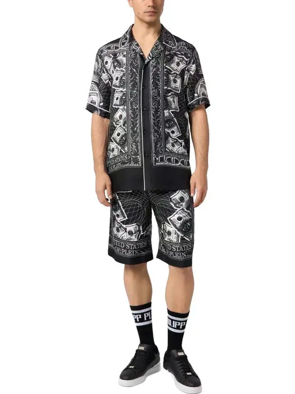 Philipp Plein Skull Dollar Print Shorts - Black