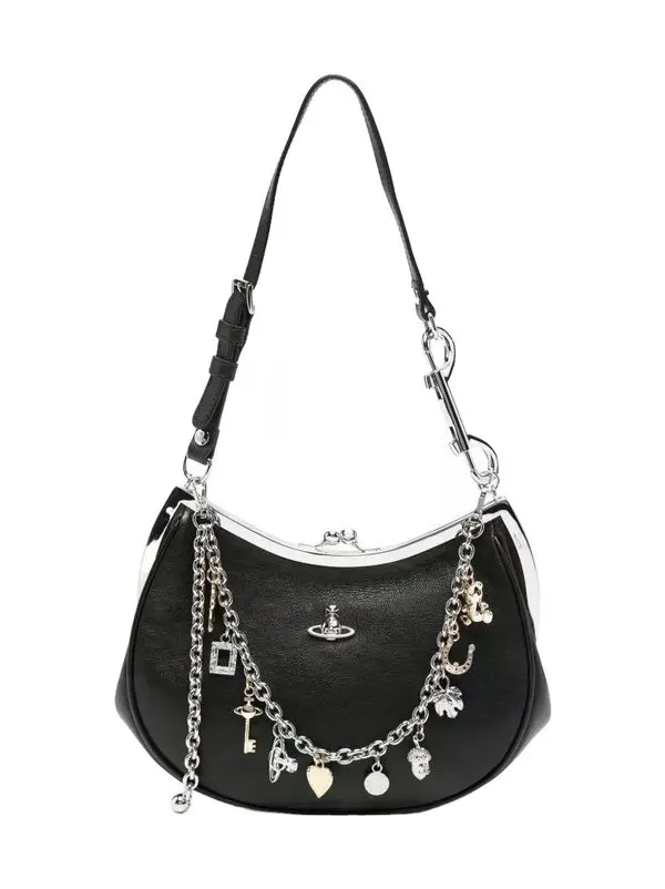 VIVIENNE WESTWOOD Charm Embellished Leather Shoulder Bag - Black