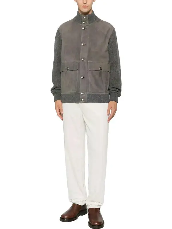 Brunello Cucinelli Ribbed Suede Panel Jacket - Grey