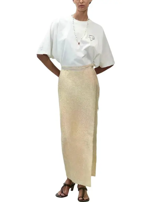 ALYSI Plumetis-effect Wrap Maxi Skirt - Neutrals