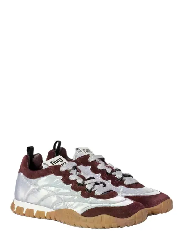 Miu Miu Tyre Technical Fabric And Suede Sneakers - Silver