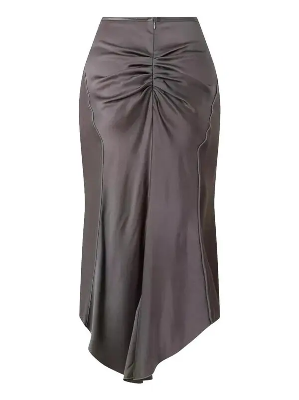 Victoria Beckham Bela Ruched Satin Midi Skirt - Grey
