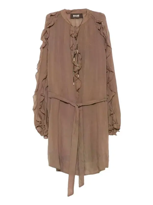 BAZAR DELUXE Ruffled Belted Dress - Brown