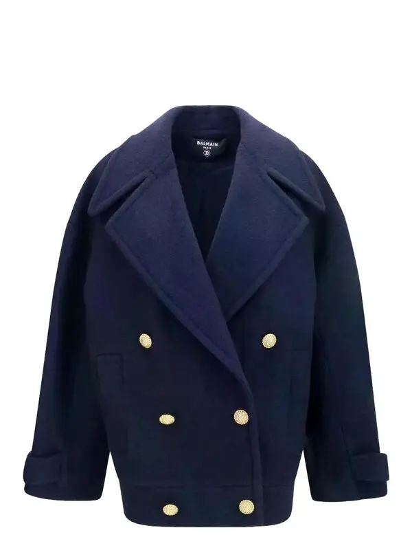 Balmain Double-breasted Wool Coat - Blue