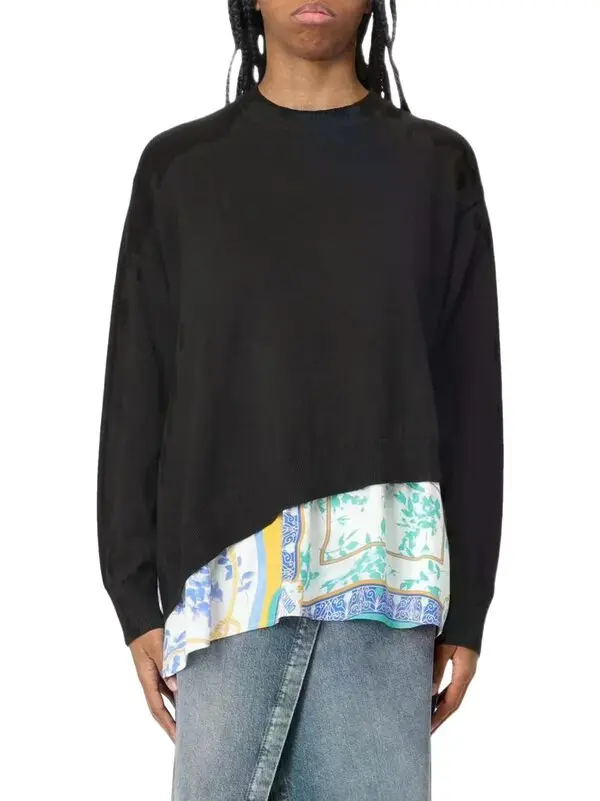 Moschino Asymmetric Sweater With Floral Inserts - Black