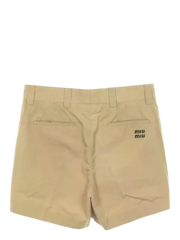 Miu Miu Beige Cotton Poplin Logo Embroidered Shorts - Neutrals