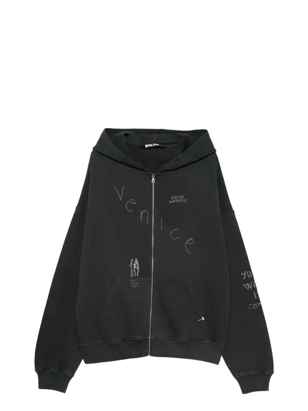 Palm Angels Graphic Print Zip-up Hoodie - Black