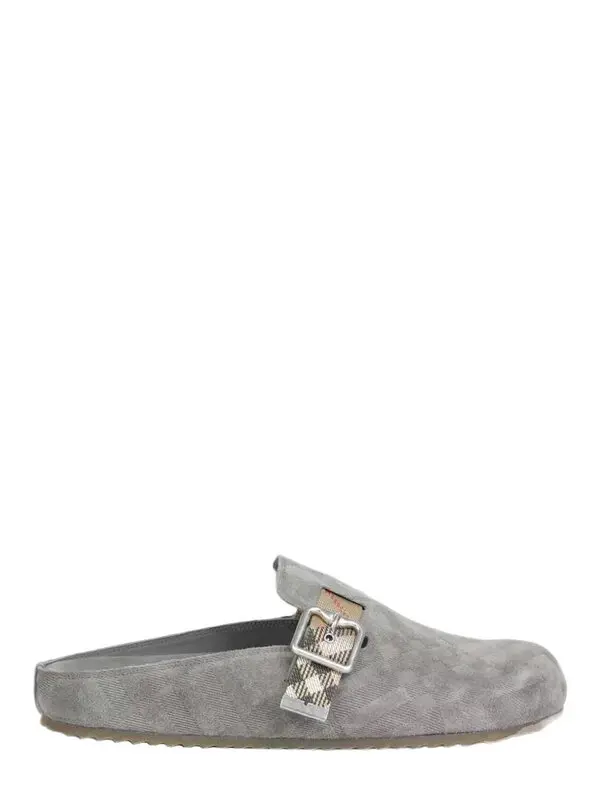 Burberry Check-print Buckled Mules - Grey