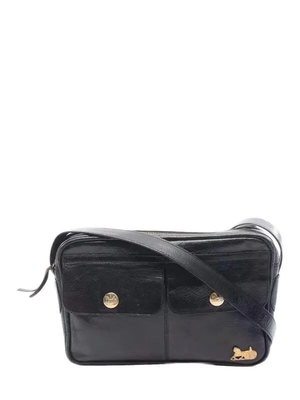 Celine 2000s Grained Leather Carriage Cross Body Bag - Black