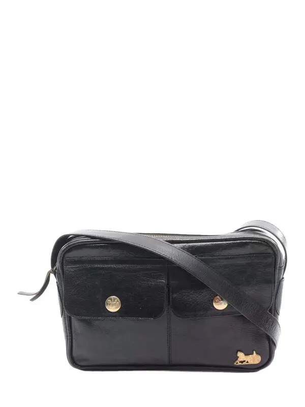Celine 2000s Grained Leather Carriage Cross Body Bag - Black