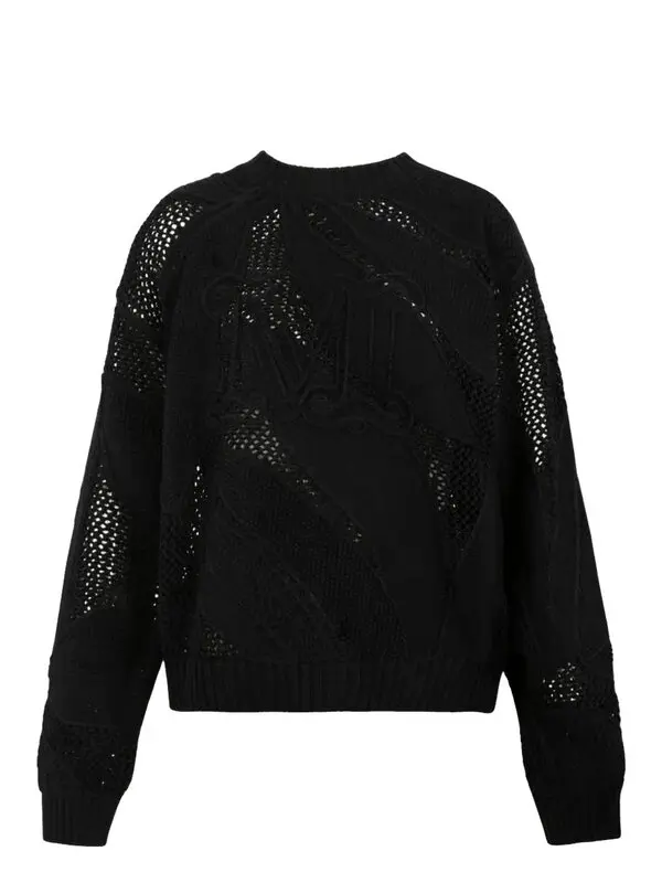 Max Mara Open-knit Sweater With Embroidered Logo - Black