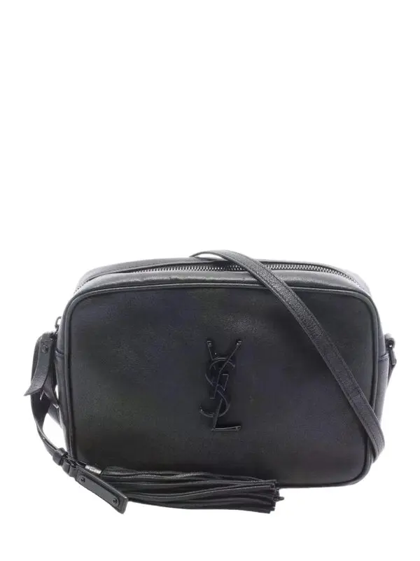 Saint Laurent Leather Grained Monogram Shoulder Bag - Black